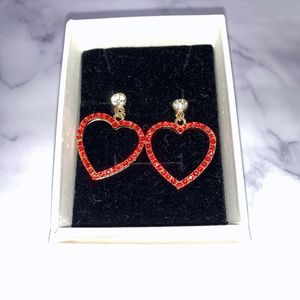 Unknown | Jewelry | Rhinestone Drop Red Heart Earrings | Poshmark